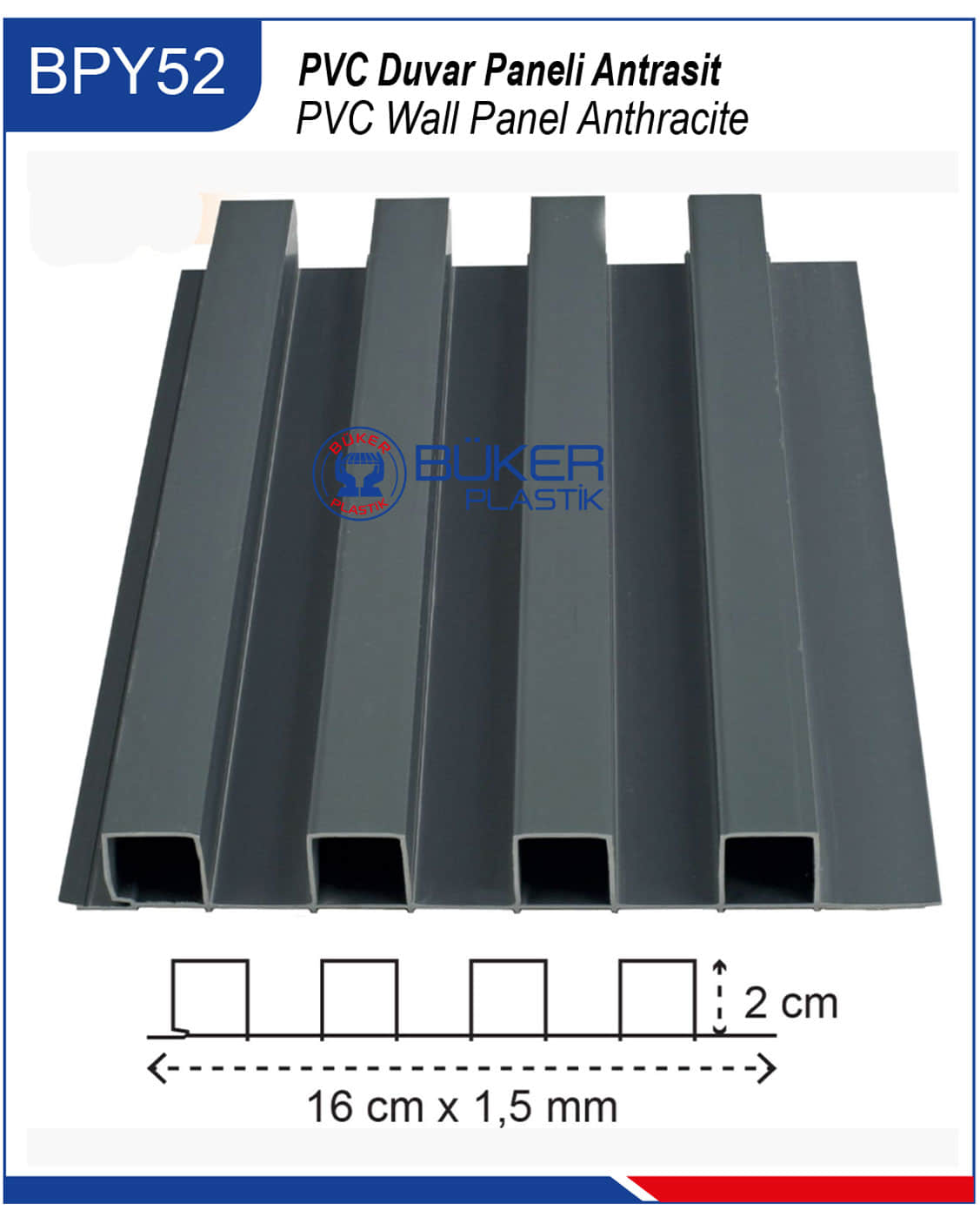 Antrasit PVC Duvar Paneli BPY-52 | Modern & Şık