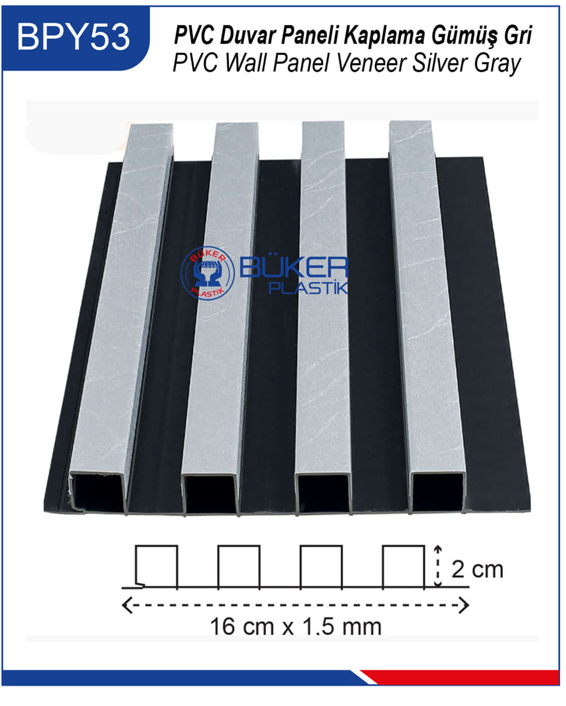 Gümüş Gri Kaplama PVC Duvar Paneli BPY-53 | Modern & Parlak